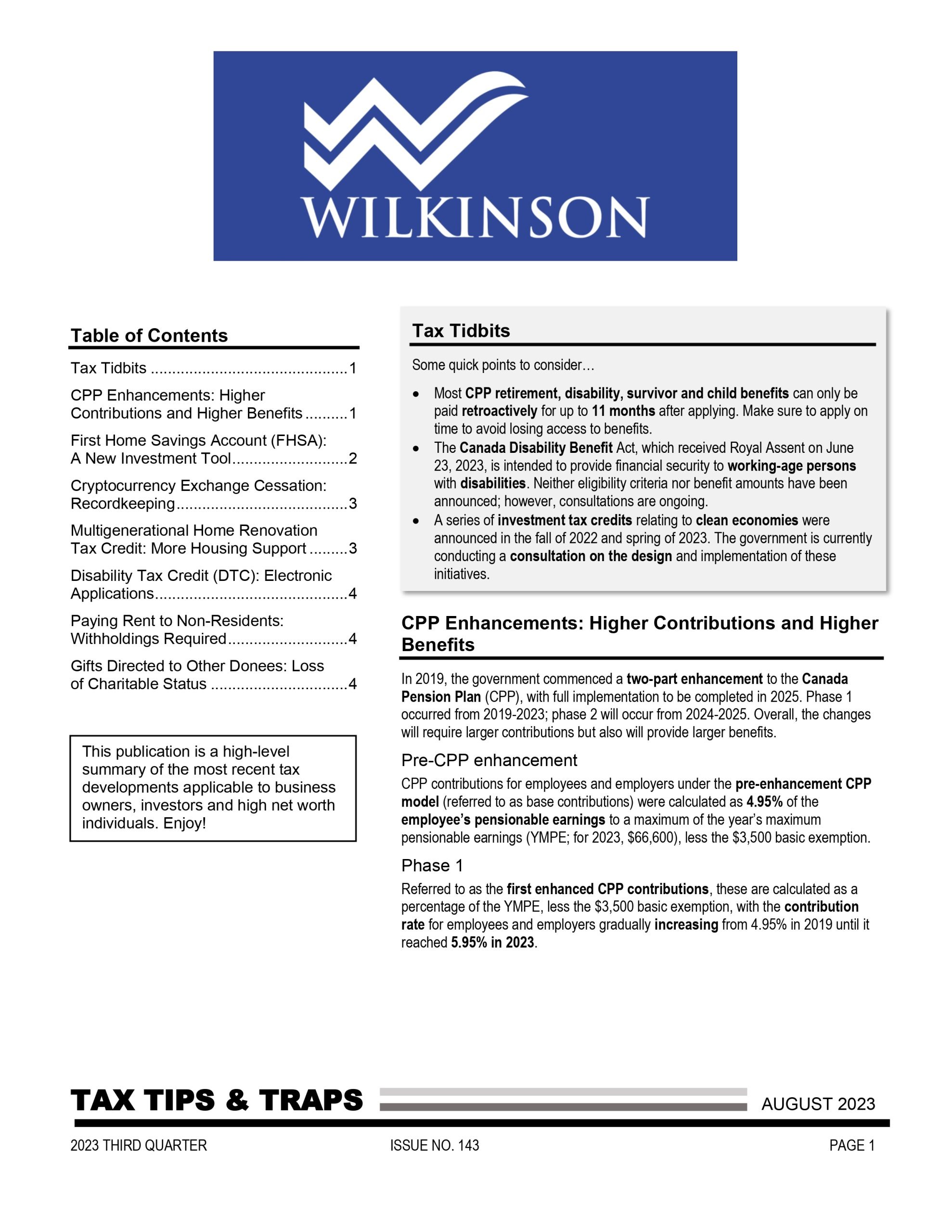Tax Tips and Traps - 3rd Quarter 2023 - Wilkinson Chartered ...
