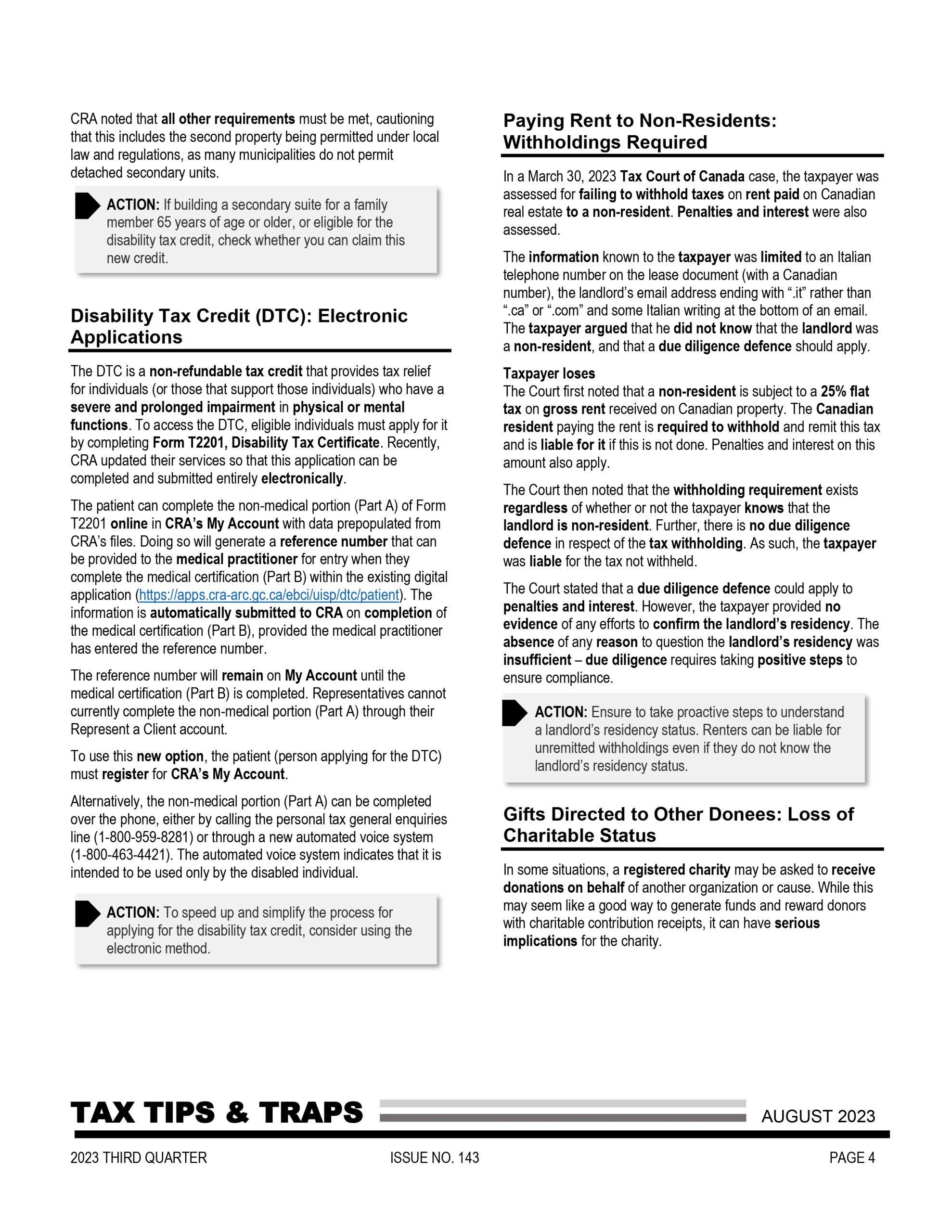 Tax Tips and Traps - 3rd Quarter 2023 - Wilkinson Chartered ...