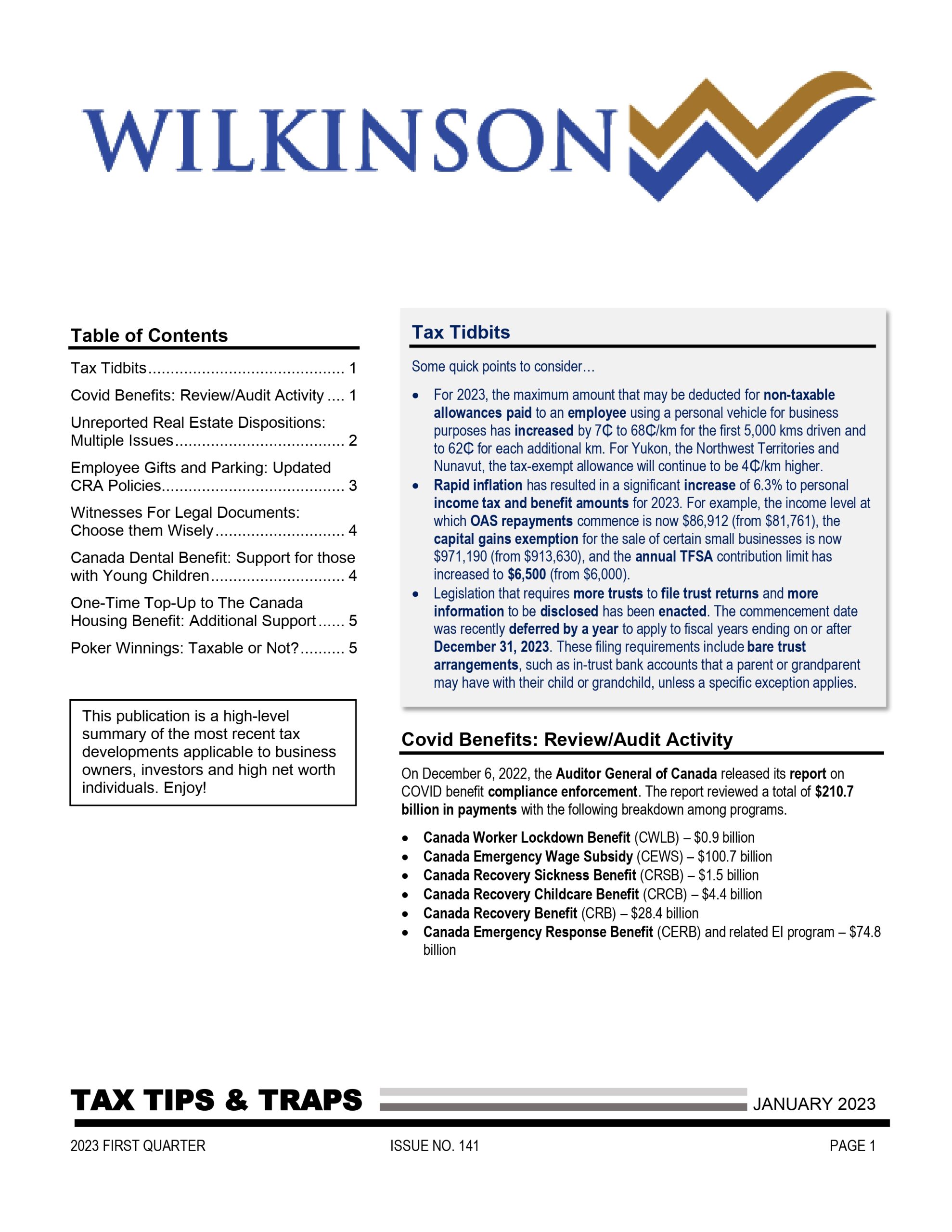 Tax Tips and Traps - 1st Quarter 2023 - Wilkinson Chartered ...